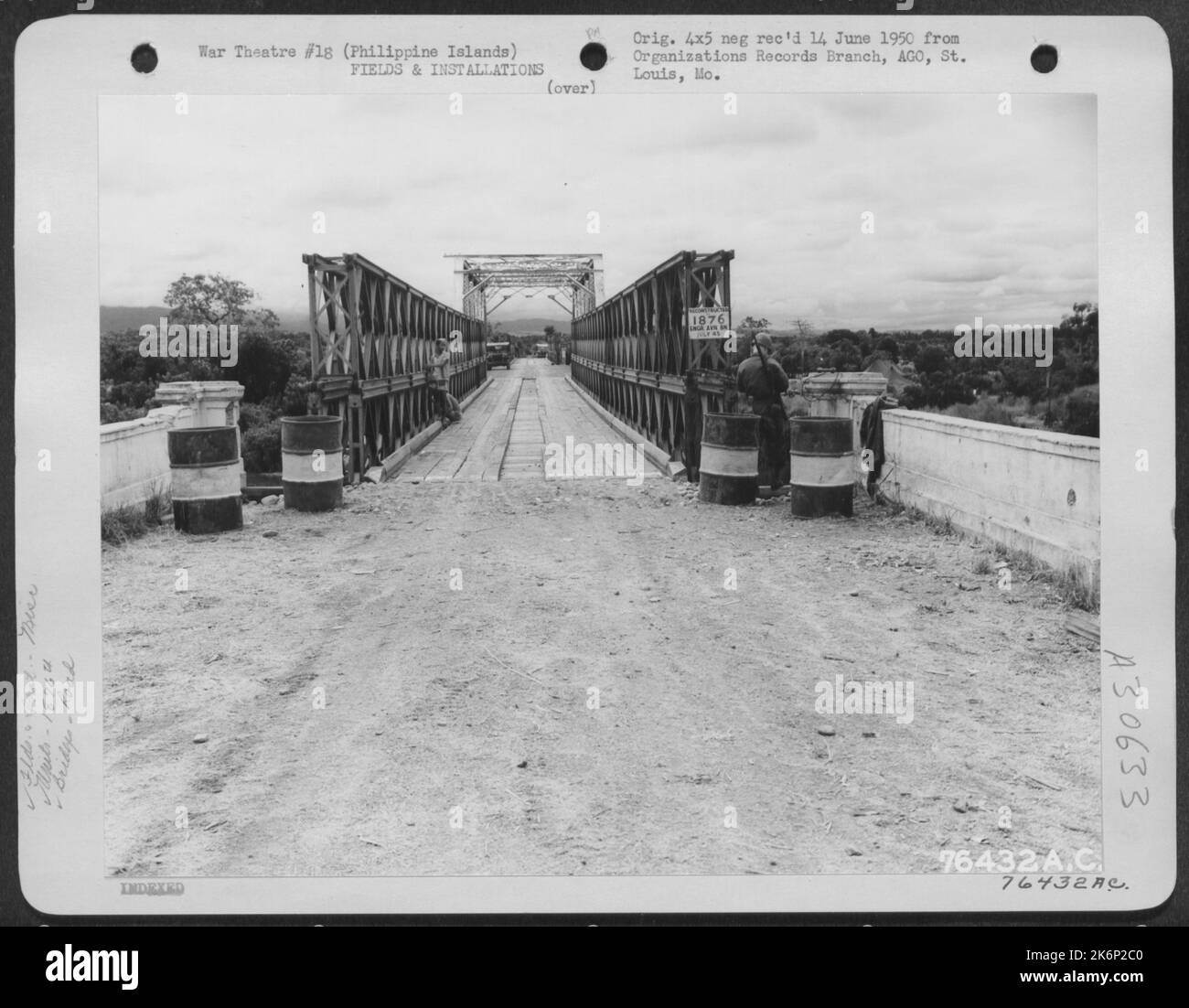 View of bridge somewhere in the Philippine Islands after reconstruction ...