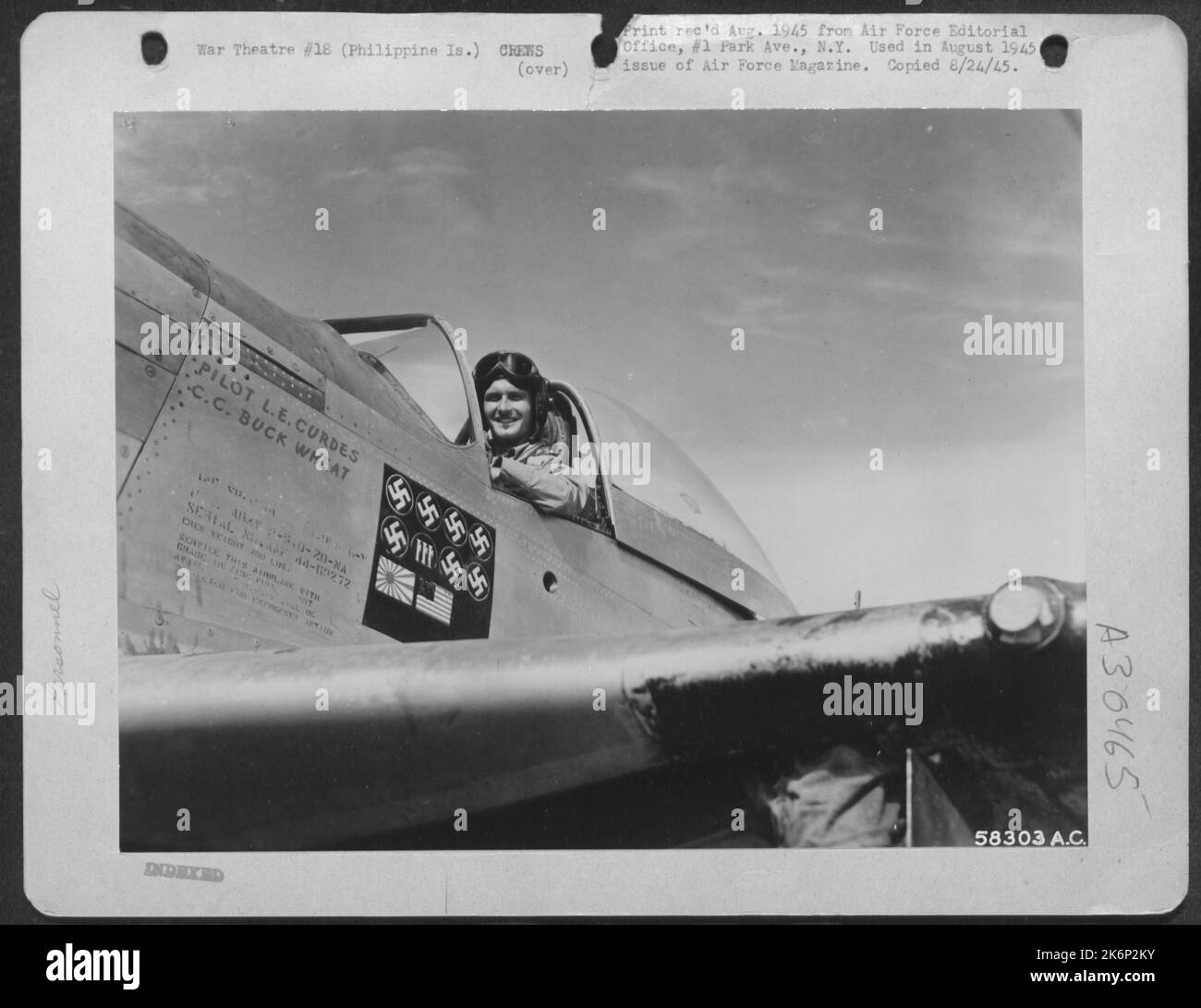 Capt. Louis E. Curdes, P-51 pilot, having shot down seven 109s and one ...