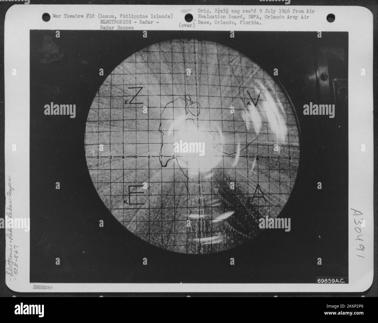 P.P.I. (Plan Position Indicator) tube photos at SCR 527 radar station ...
