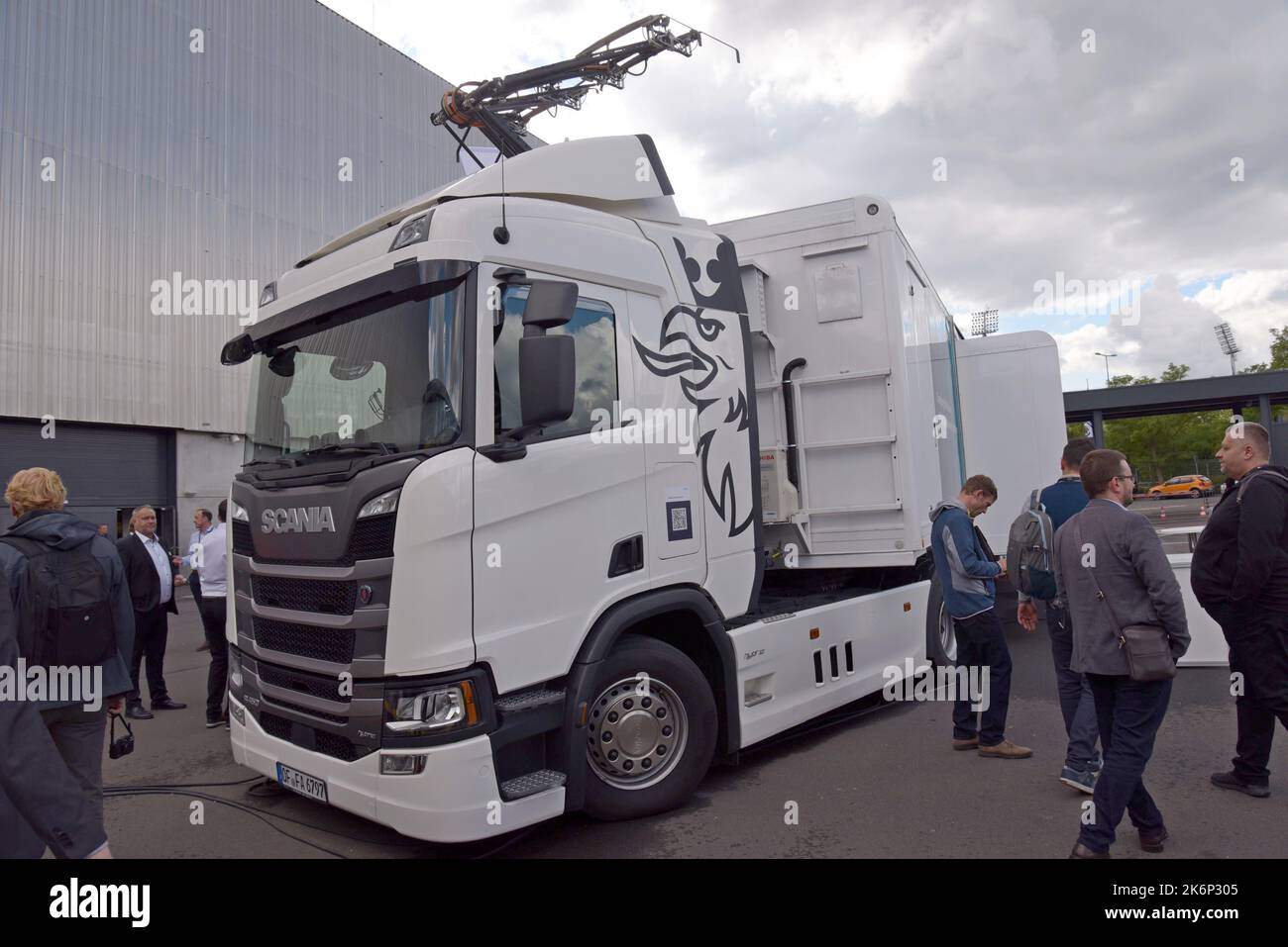 Scania R450 Hybrid diesel electric truck with pantograph for overhead ...