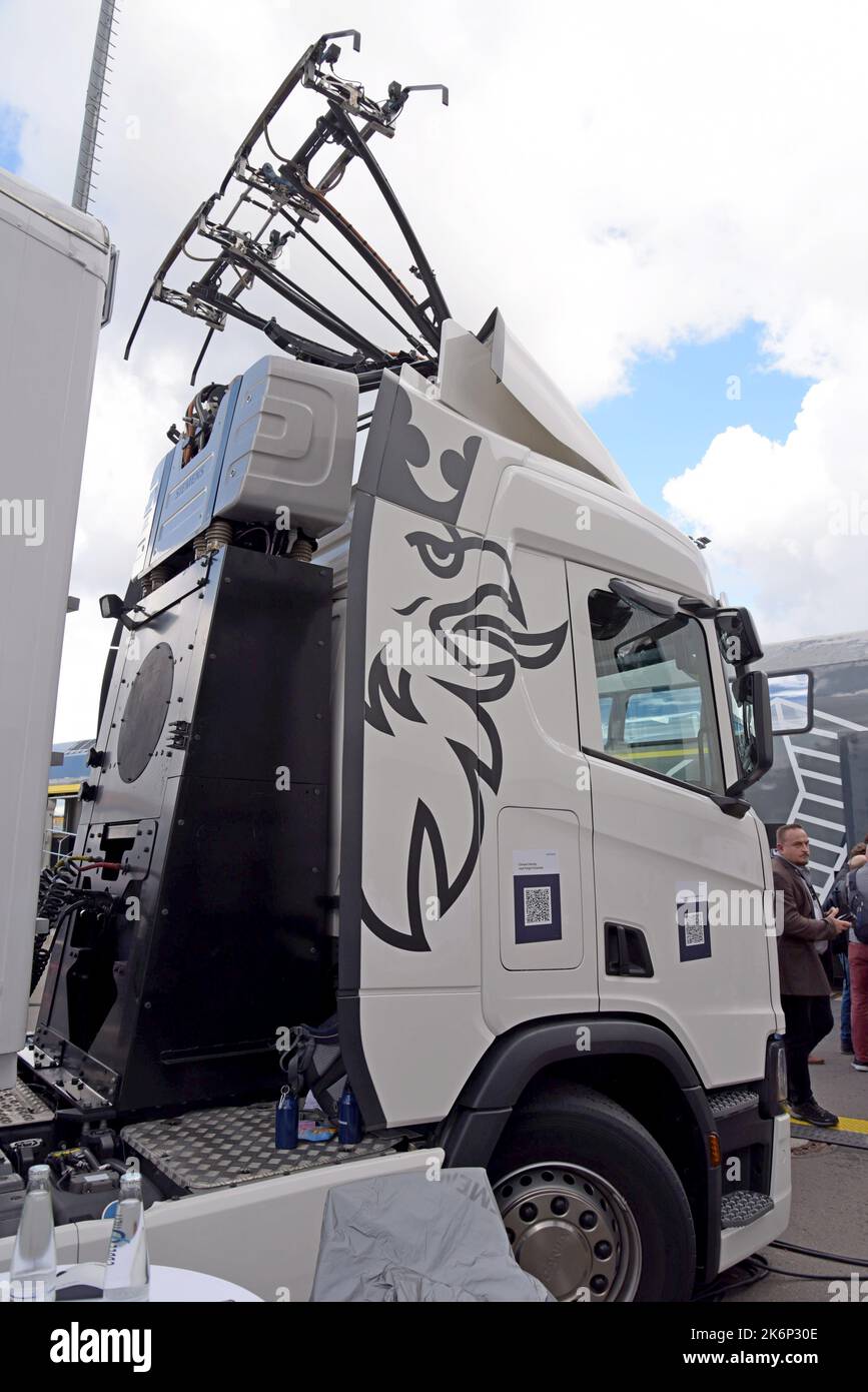 Scania R450 Hybrid diesel electric truck with pantograph for overhead ...