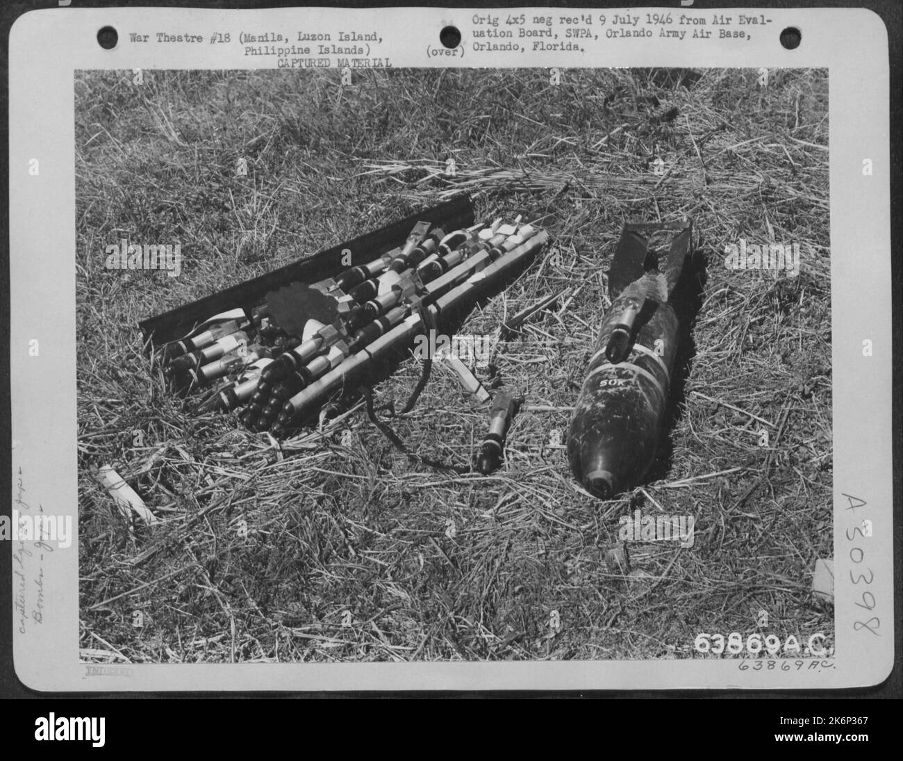 Close-up of a 50 kilo bomb and anti-personnel bomb. There were 75 to ...