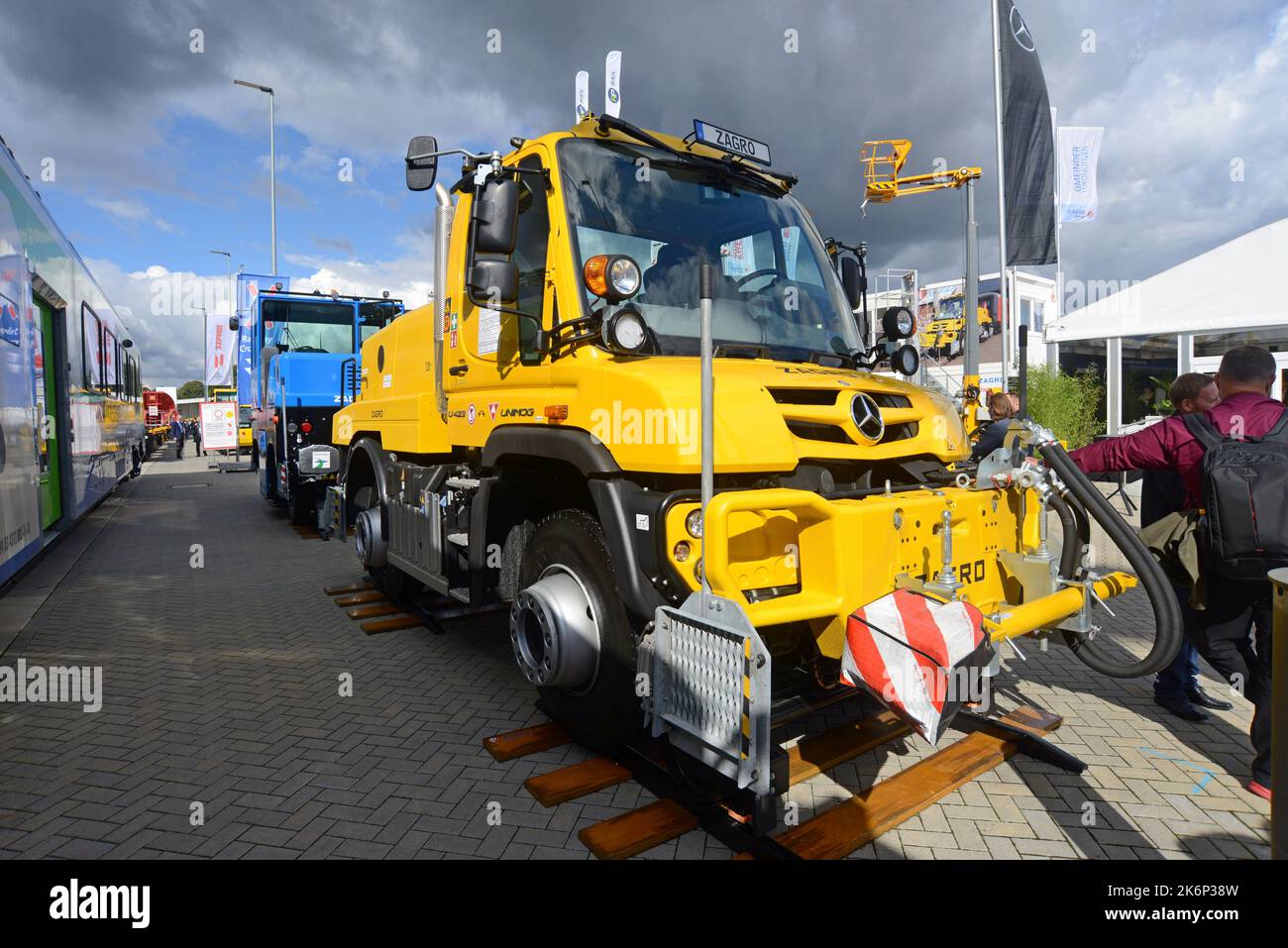 A Mercedes Unimog road rail track maintenance vehicle on display at ...