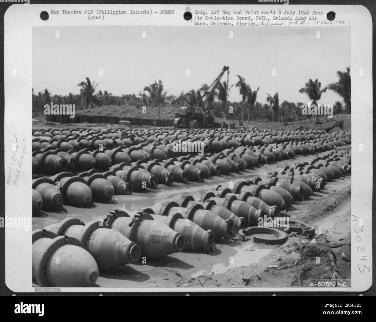 500 lb. M76 incendiary bombs at bomb dump on Lingayen Airstrip ...