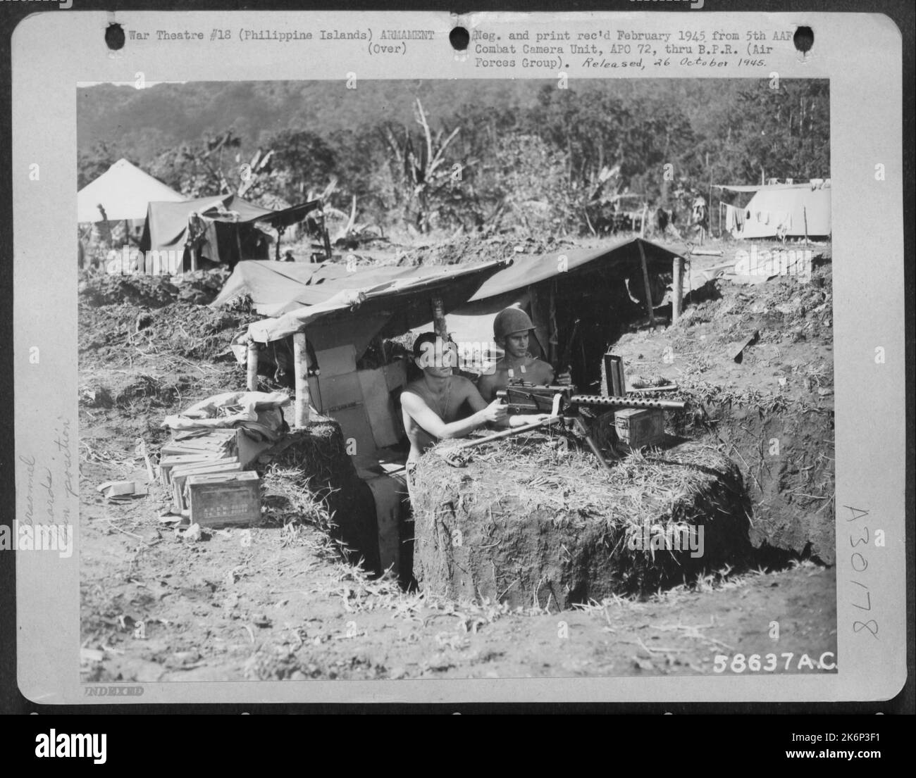 The perimeter defenses on Randolph Field, on Leyte Island, in the ...