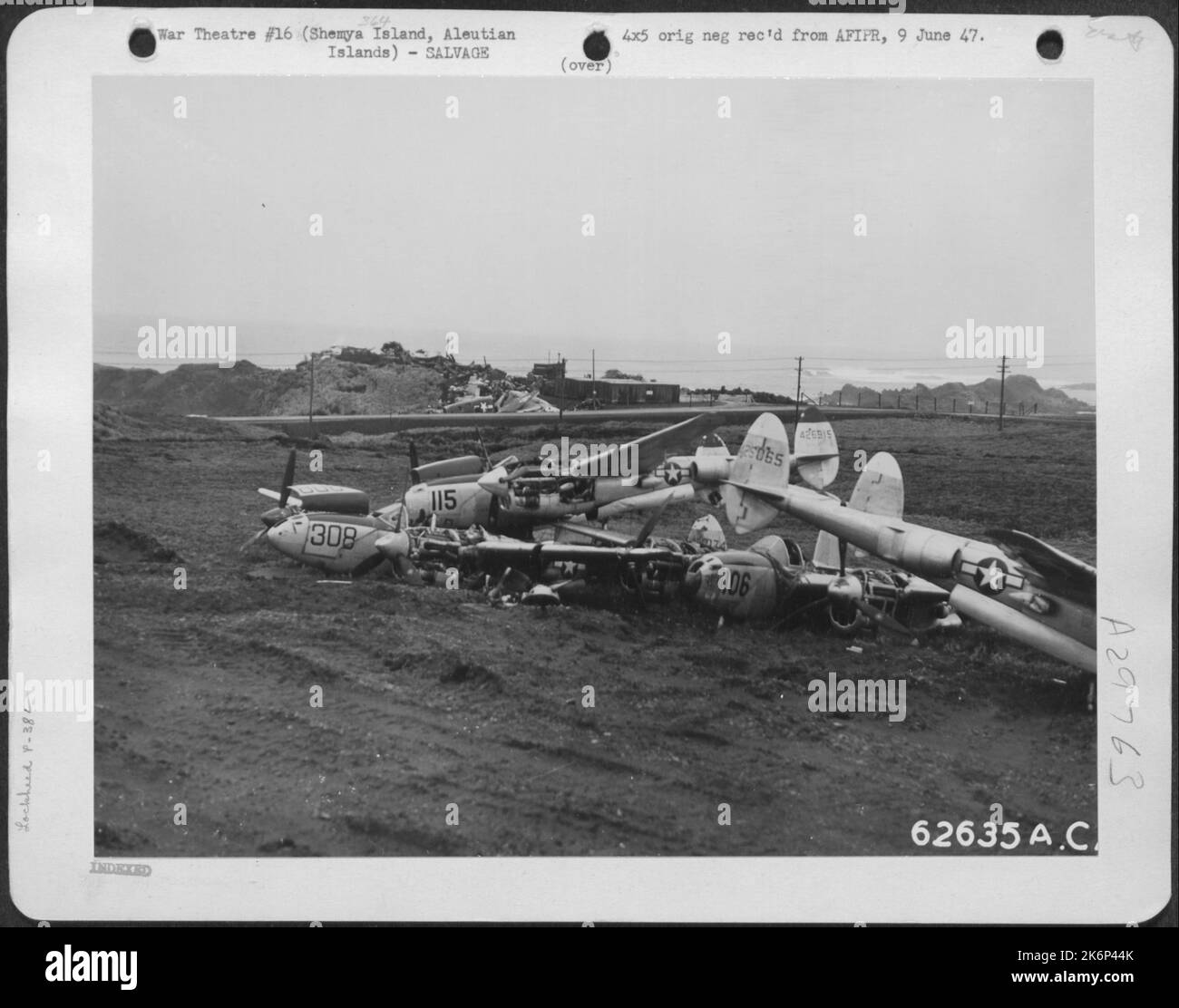 Salvaged Lockheed P-38 "Lightnings" at Shemya Island, Aleutian Islands ...