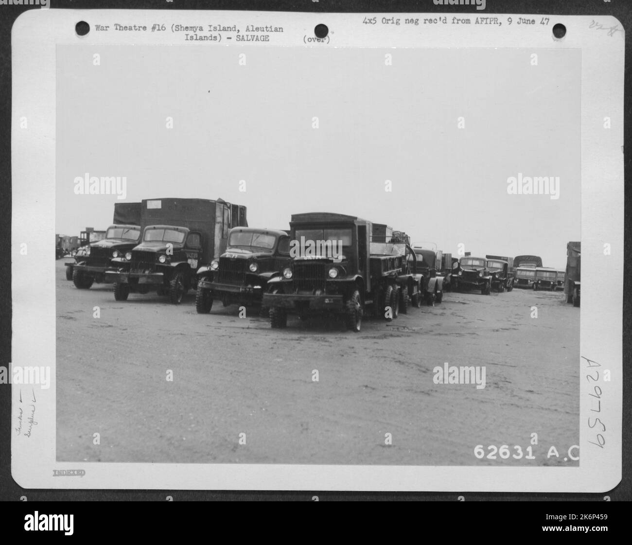 Surplus trucks on the beach at Shemya Island, Aleutian Islands Stock ...