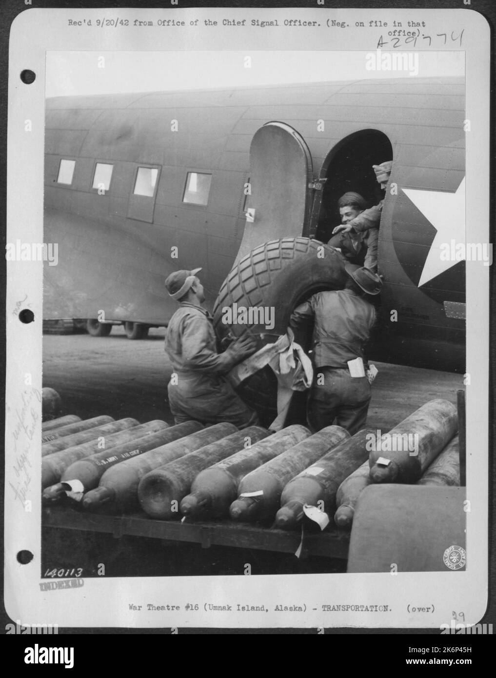 Unloading a cargo transport C-52 on the airfield. These ships carry ...