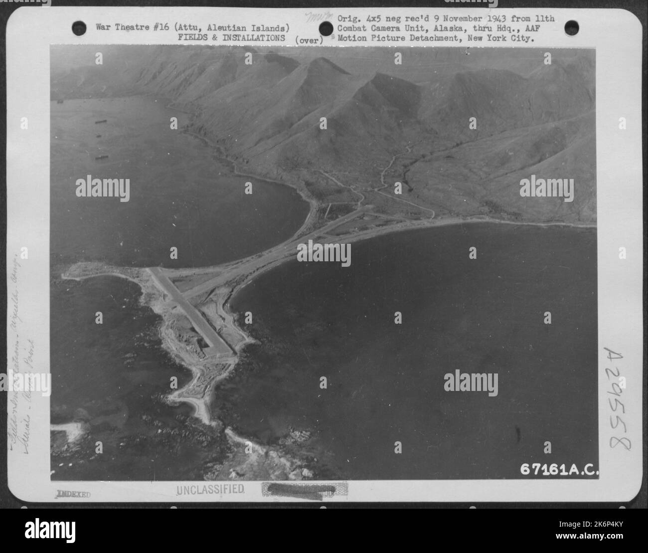 Aerial view of Alexai Point Airbase, Attu, Aleutian Islands, taken 30 ...
