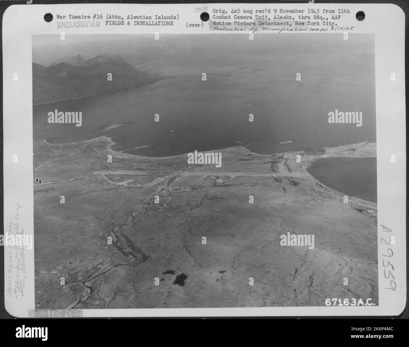 Aerial view of the Casco Naval Airbase in the Massacre Bay Area, Attu ...