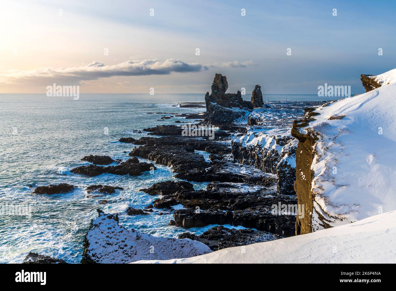 Londrangar, bird rock and the surrounding basalt cliffs, Snaefellsnes ...