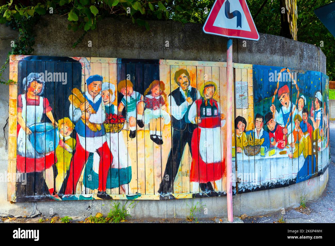 The long mural painted on wood depicting La Valle del Letimbro, by ...