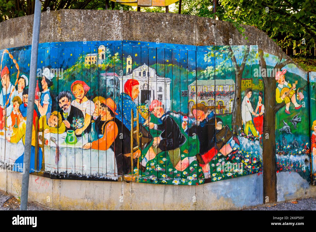 The long mural painted on wood depicting La Valle del Letimbro, by ...