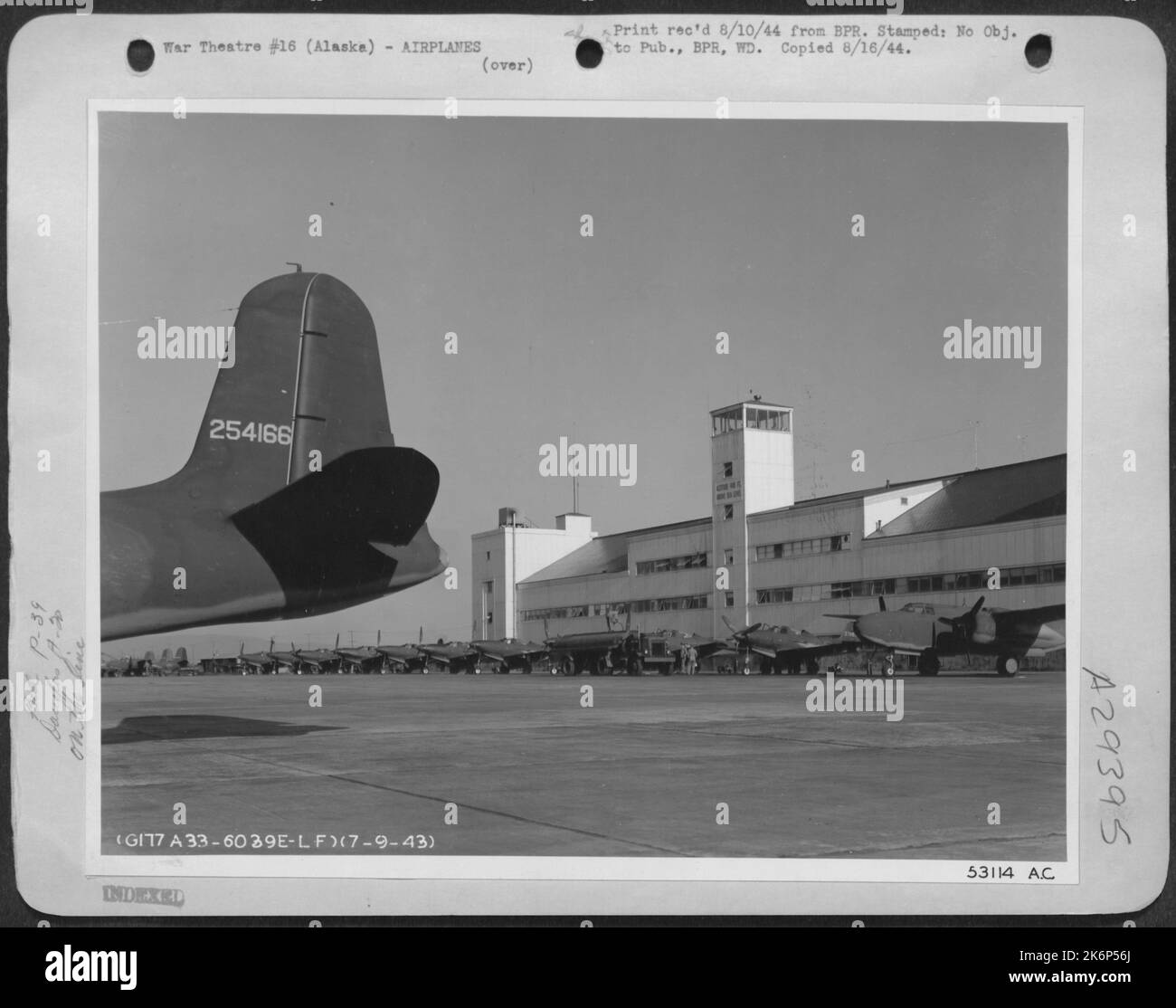 Bell P-39 "pea-shooters" and Douglas A-20 Havocs on the line in front ...