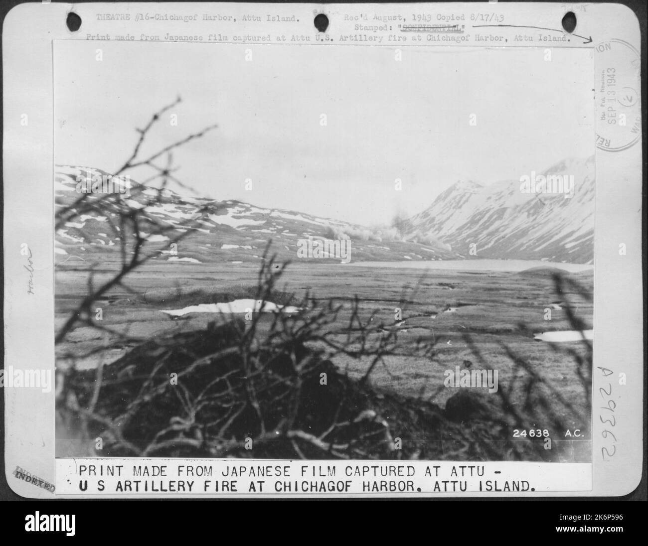 Print made from Japaneseanese film captured at Attu U.S. Artillery fire ...