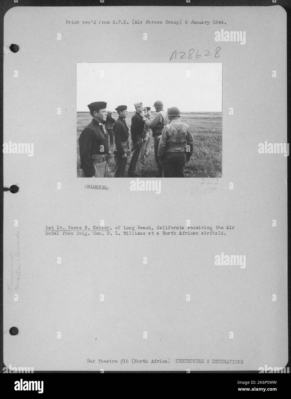 1st Lt. Verne B. Kelsey, of Long Beach, California receiving the Air ...