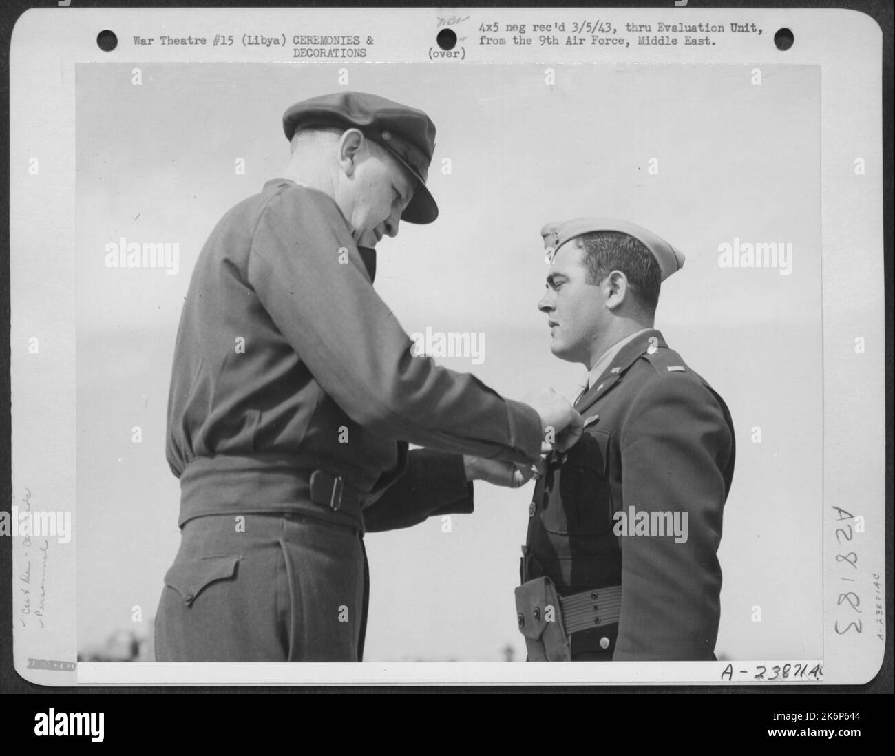 2nd Lt. Robert Meyers, Glendale, Calif., being presented the Air Medal ...