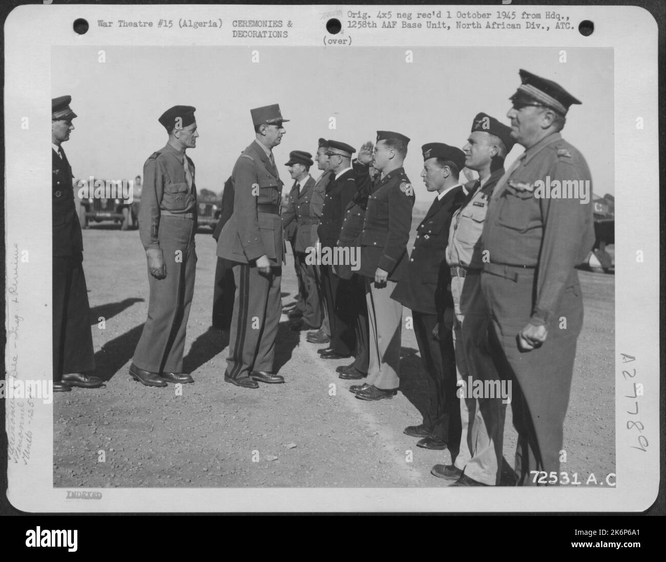 Reception committee at arrival of General Charles De Gaulle, La Senia ...