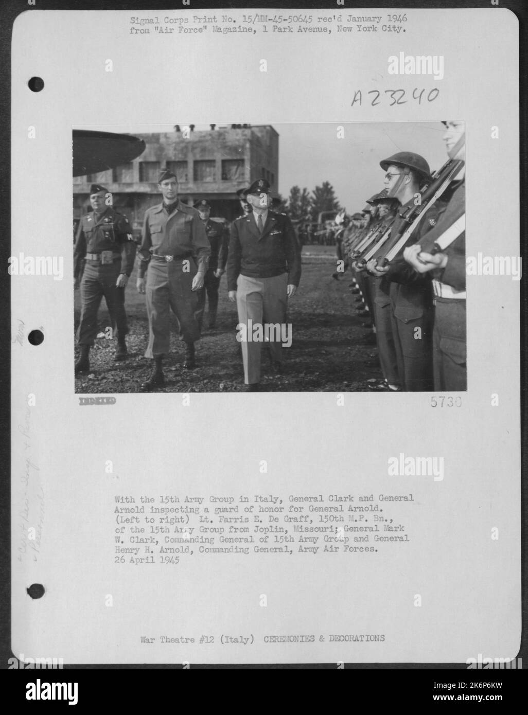With The 15Th Army Group In Italy, Gen. Clark And Gen. Arnold Inspect A ...