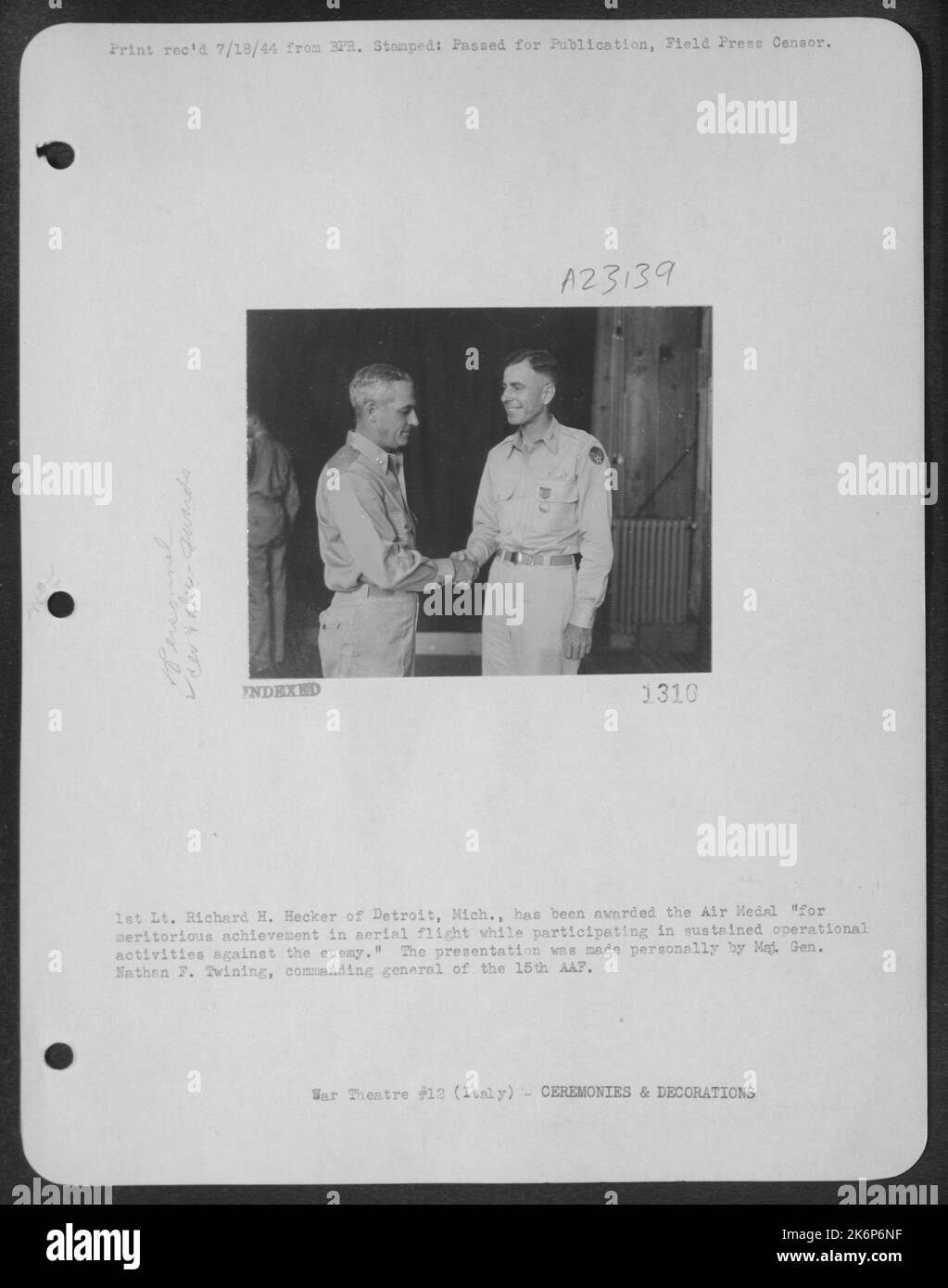 1St Lt. Richard H. Hecker, Detroit, Mich., Has Been Awarded The Air ...