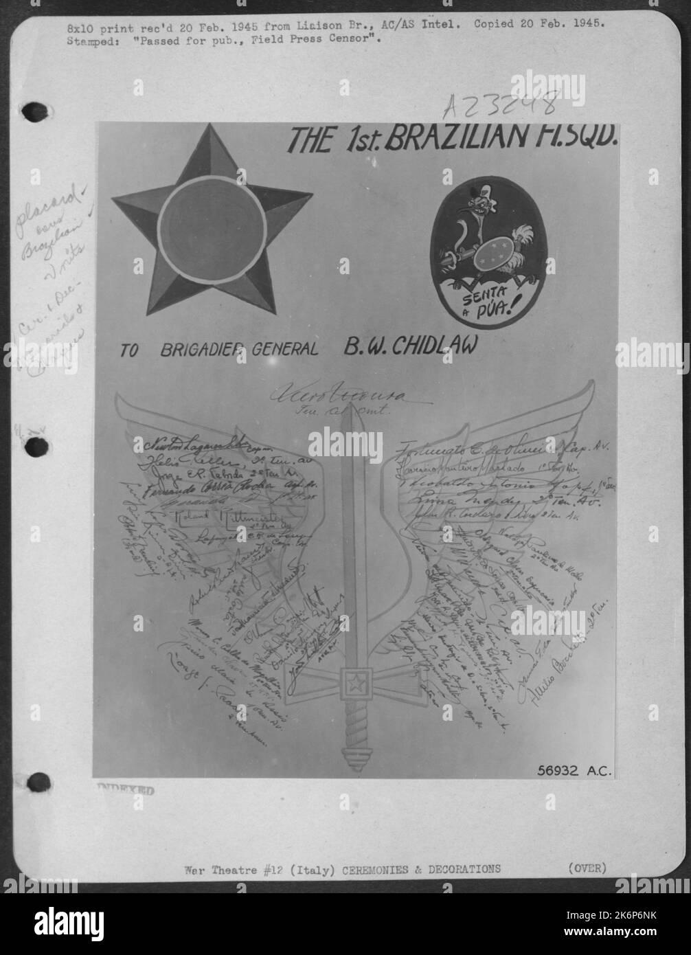 This placard was signed by all members of the First Brazilian Fighter ...