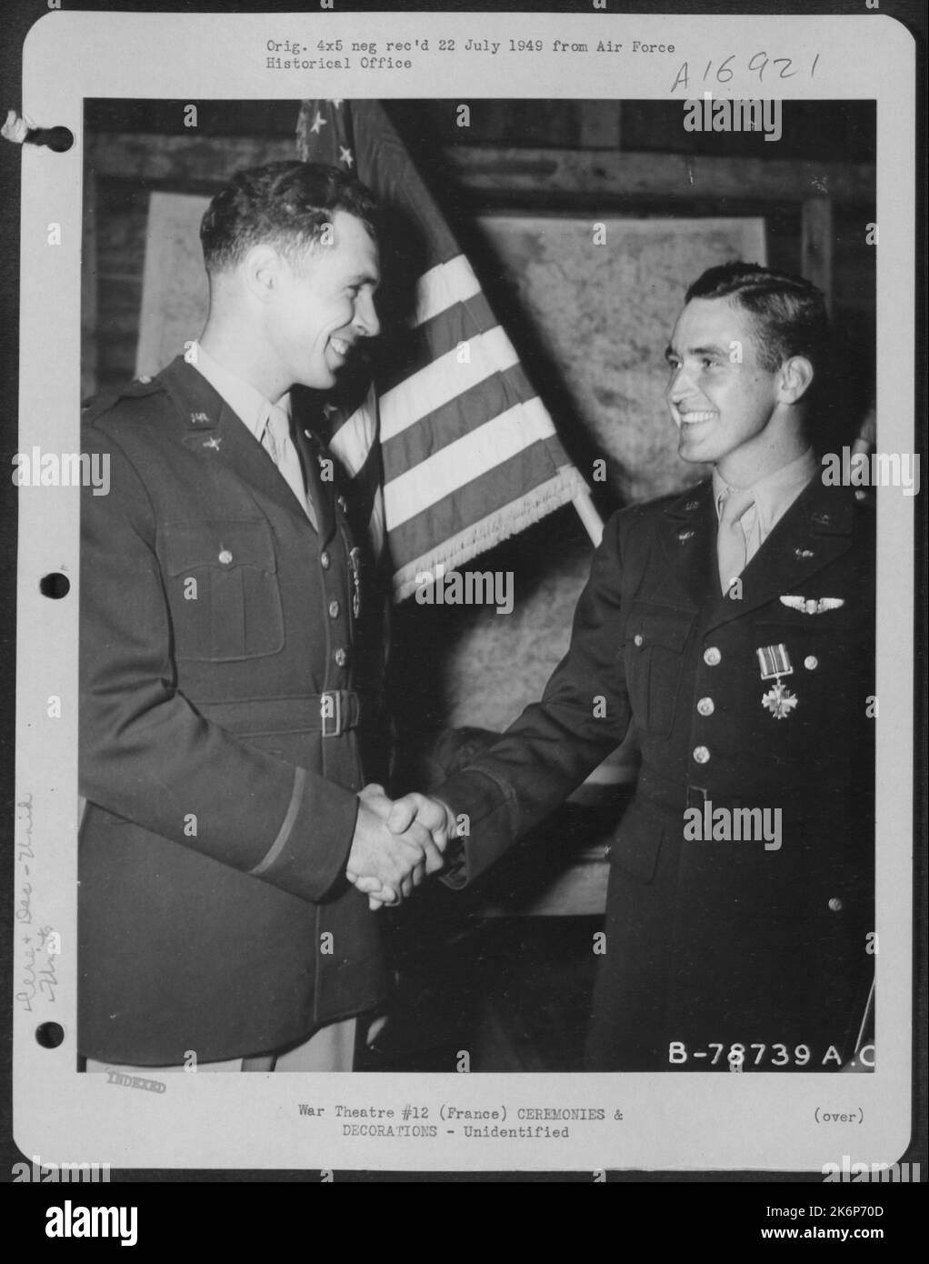 Two Officers Of The 410Th Bomb Group Congratulate Each Other After ...