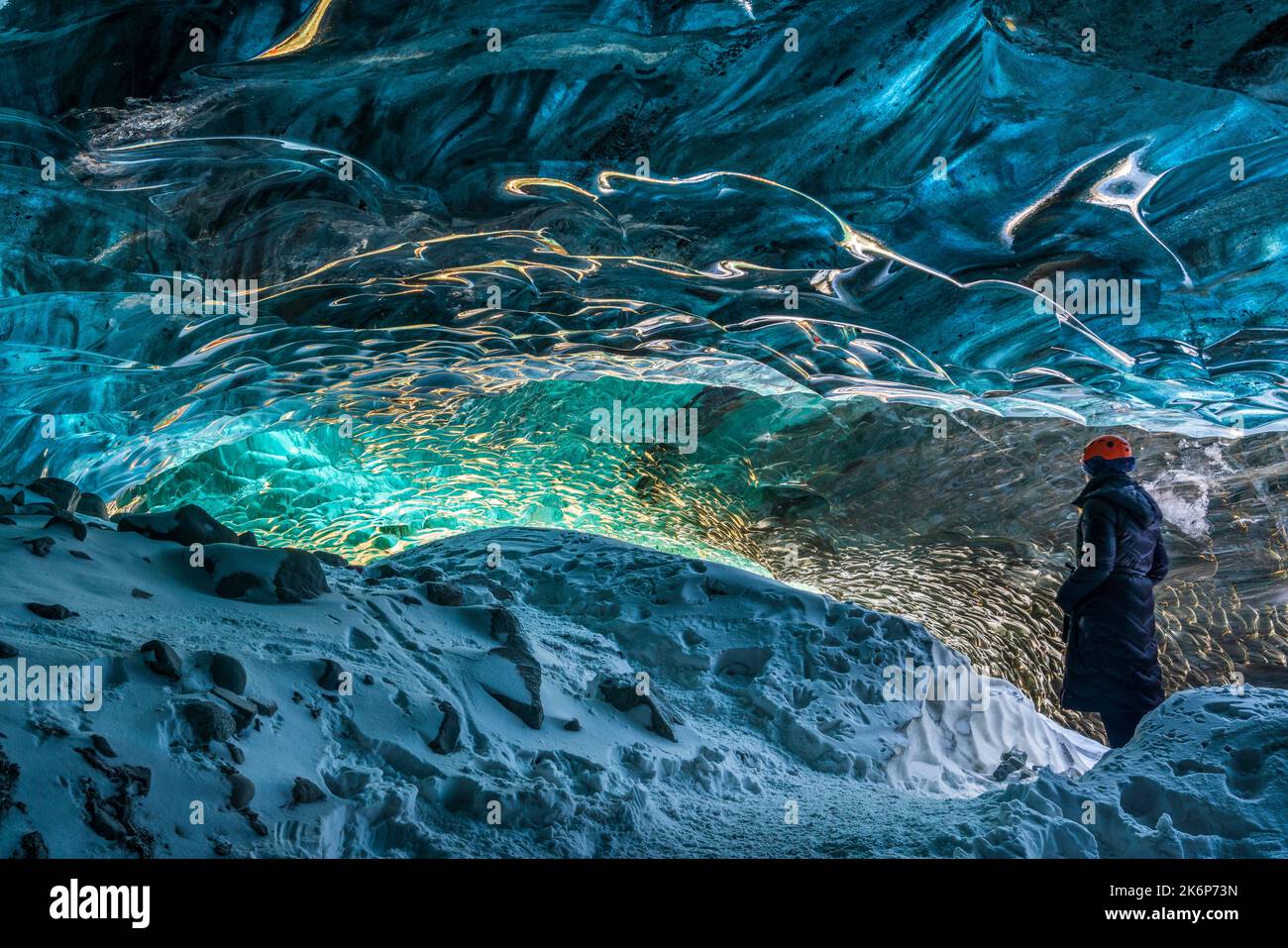Ice cave in the Vatnajokull glacier, Skaftafell National Park ...