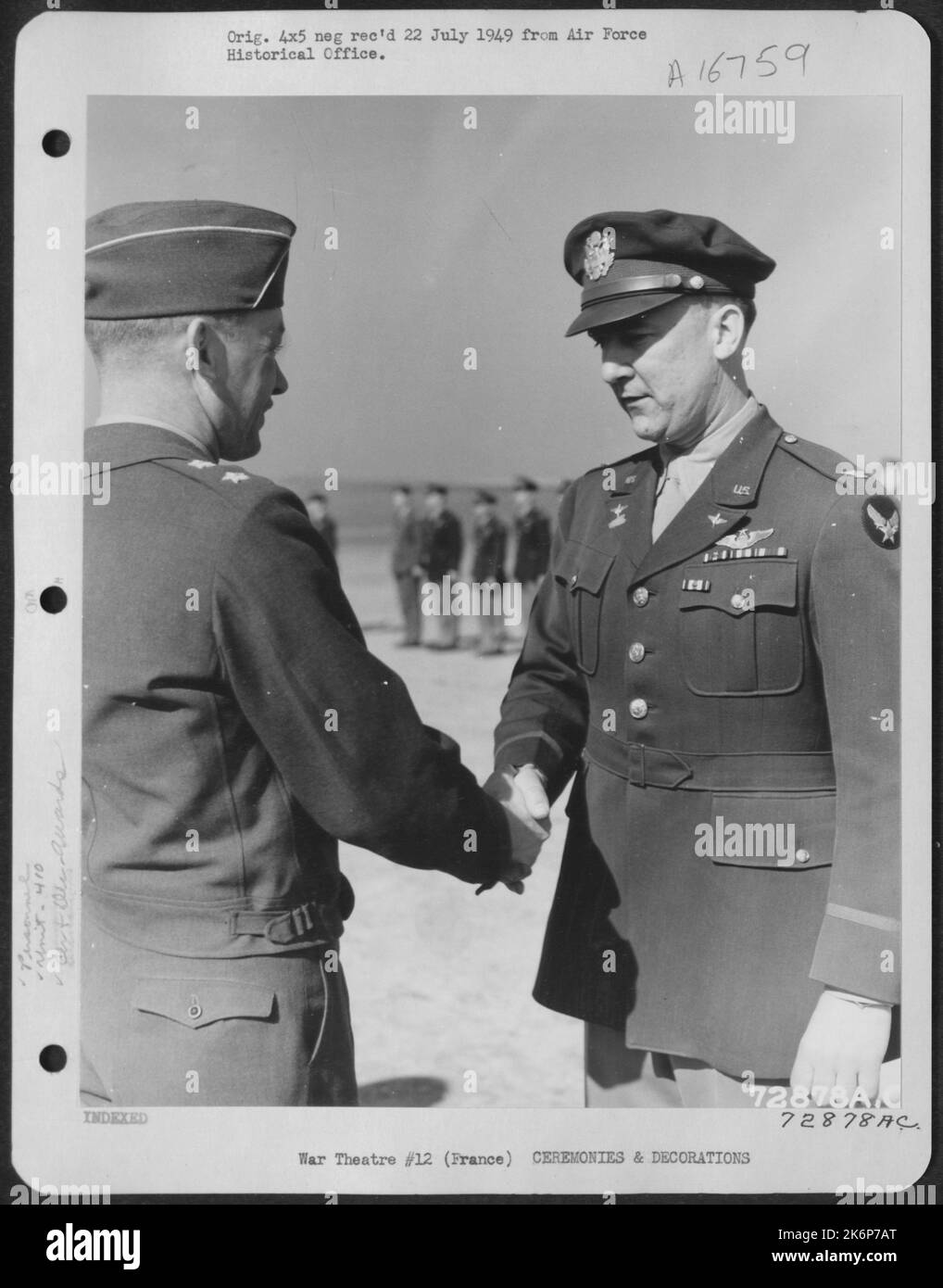 Colonel Hughey Of The 410Th Bomb Group Being Congratulated By Major Gen ...