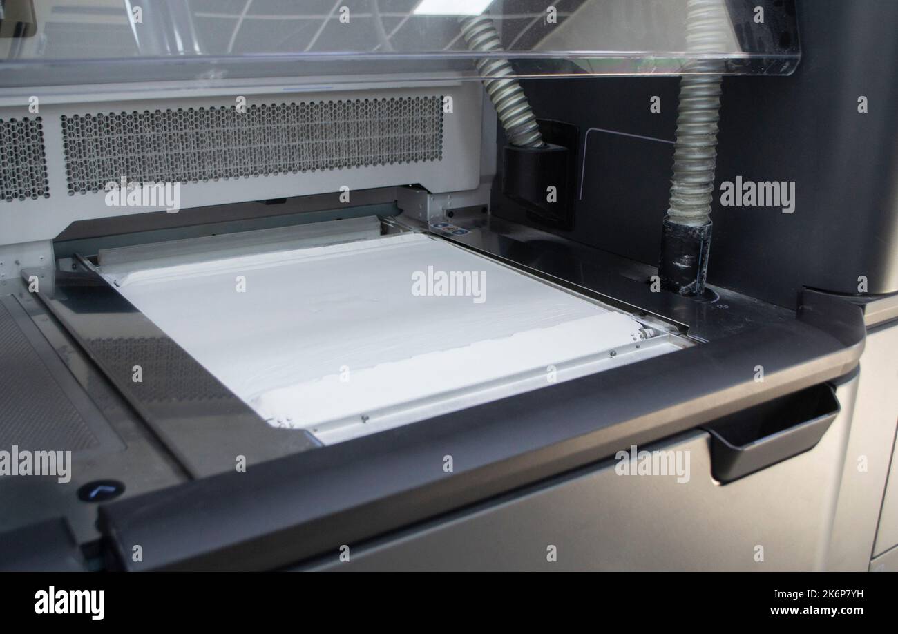 White polyamide powder for printing powder 3d printer close-up. Powder ...