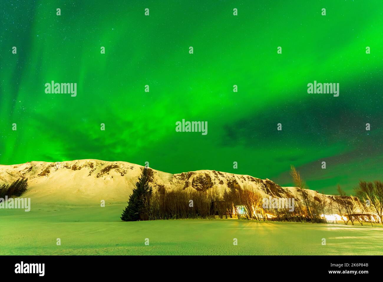 Northen lights over campsite, Southern Region, Iceland, Europe Stock ...