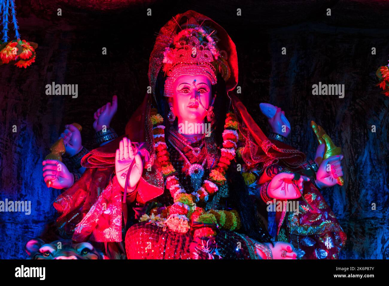 A beautiful idol of Maa Durga being worshipped at a mandal in Mumbai ...