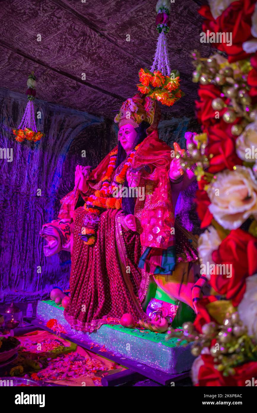 A beautiful idol of Maa Durga being worshipped at a mandal in Mumbai ...