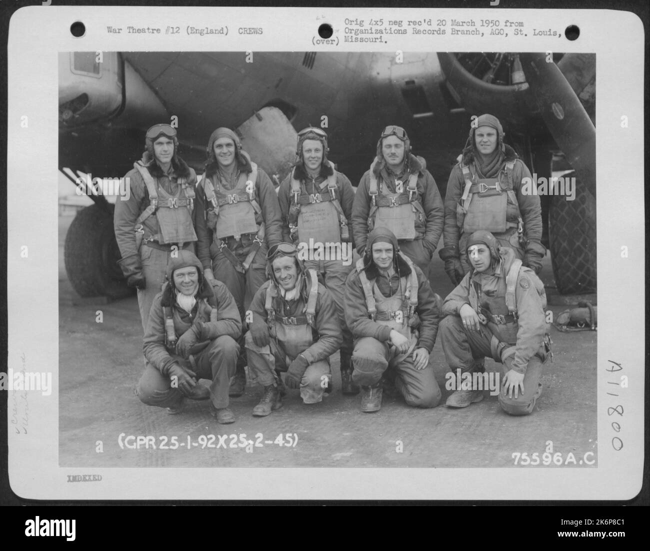 Crew Members Of The 92Nd Bomb Group, Pose Beside A Boeing B-17 At An ...