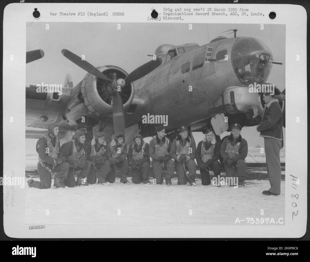 Crew Members Of The 92Nd Bomb Group, Pose Beside A Boeing B-17 At An ...