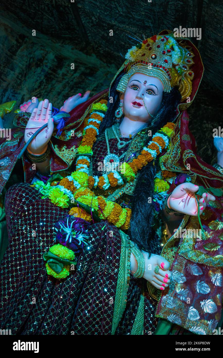 A beautiful idol of Maa Durga being worshipped at a mandal in Mumbai ...