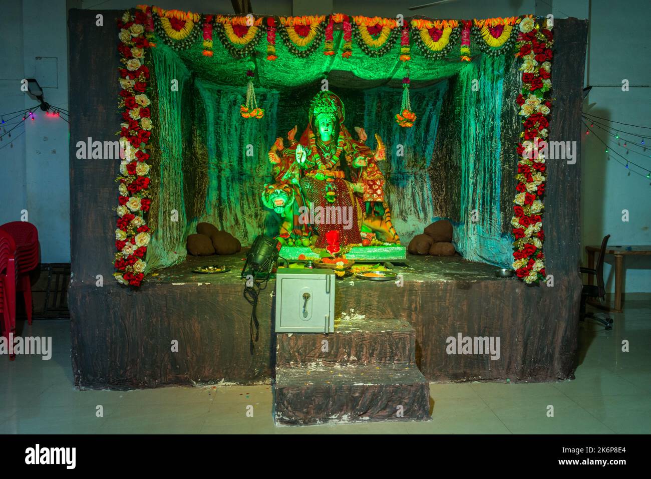 A beautiful idol of Maa Durga being worshipped at a mandal in Mumbai ...
