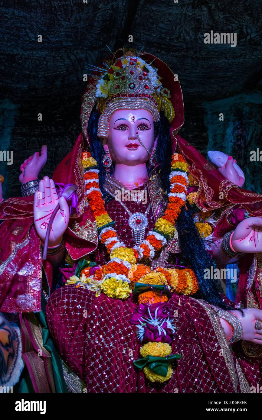 A beautiful idol of Maa Durga being worshipped at a mandal in Mumbai ...
