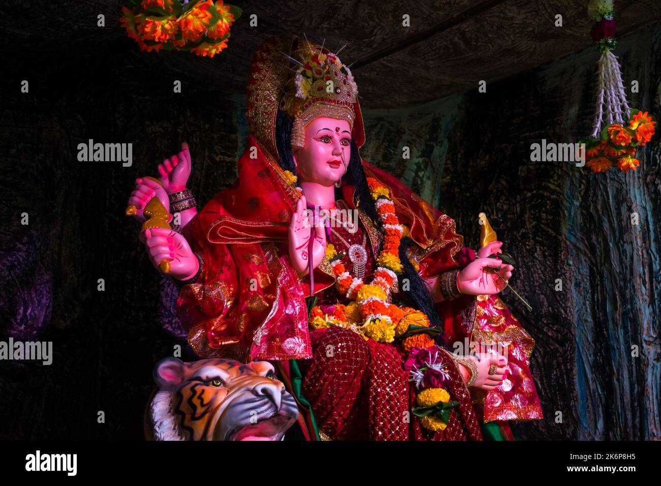 A beautiful idol of Maa Durga being worshipped at a mandal in Mumbai ...