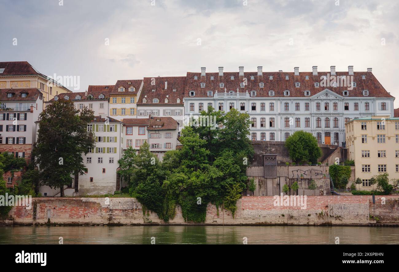 Buildings in the city centre of Basel and the Rhine river, Switzerland ...