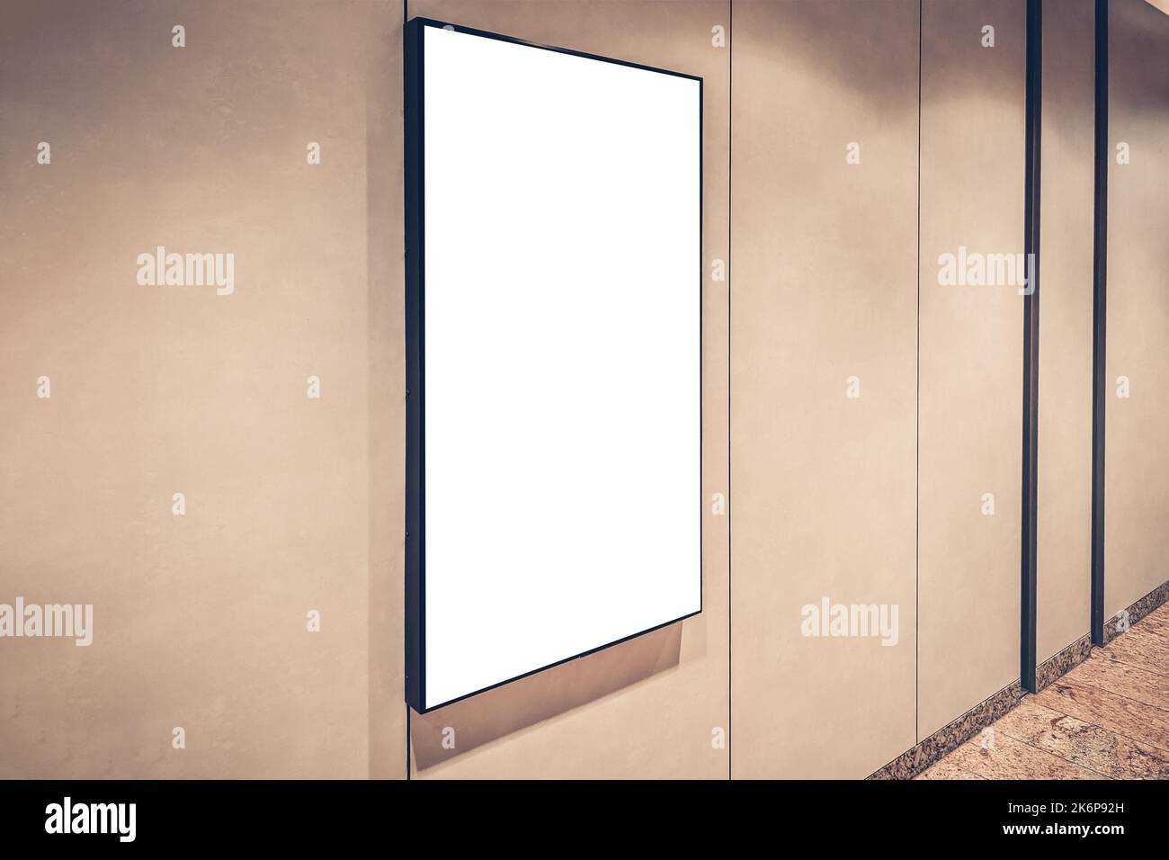 Mock up template. Vertical white blank signboard, media display ...