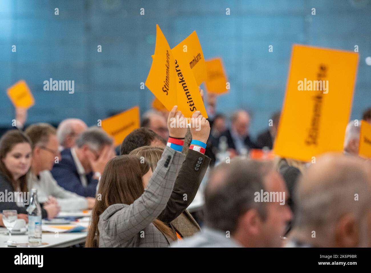 Straubing, Germany. 15th Oct, 2022. Delegates of the Free Voters hold ...