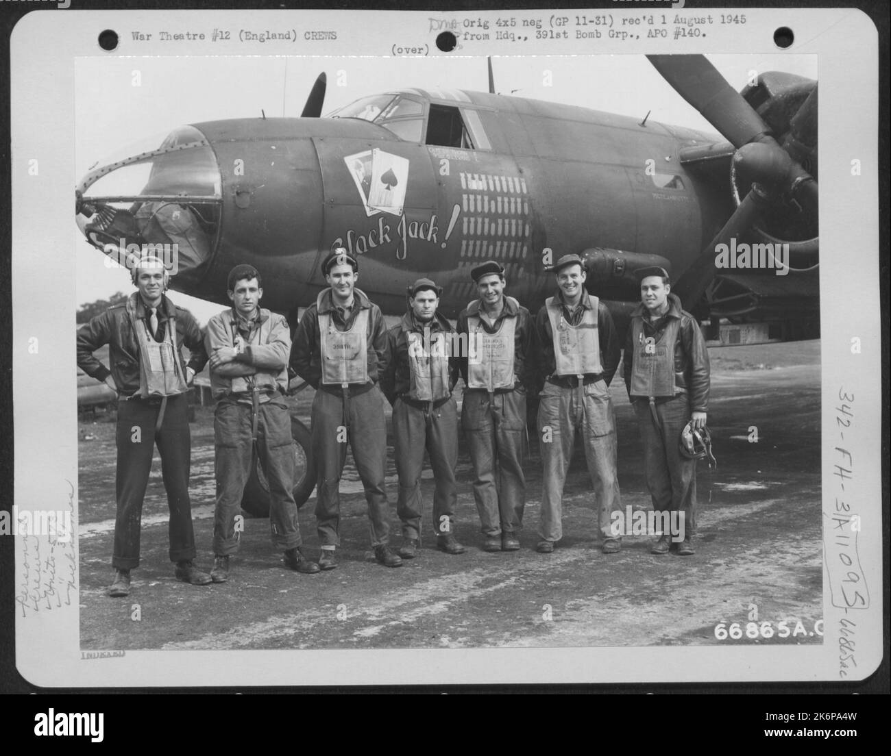 Capt. Thorn And Crew Of The 573Rd Bomb Squadron, Pose Beside The Martin ...