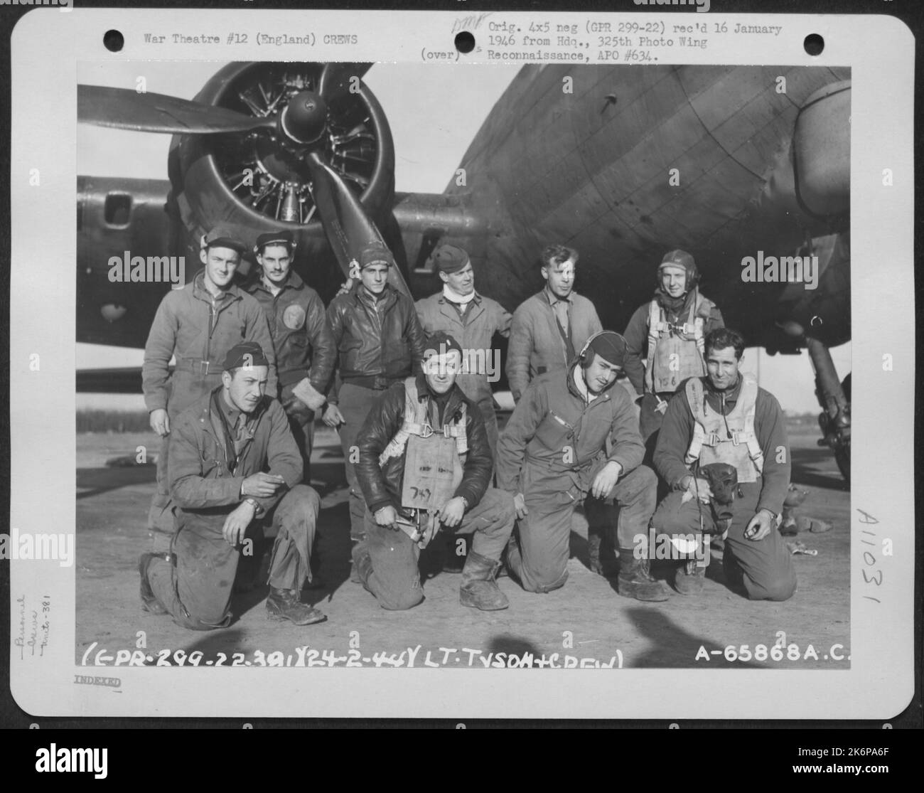 Lt. Tyson And Crew Of The 381St Bomb Group In Front Of A Boeing B-17 ...