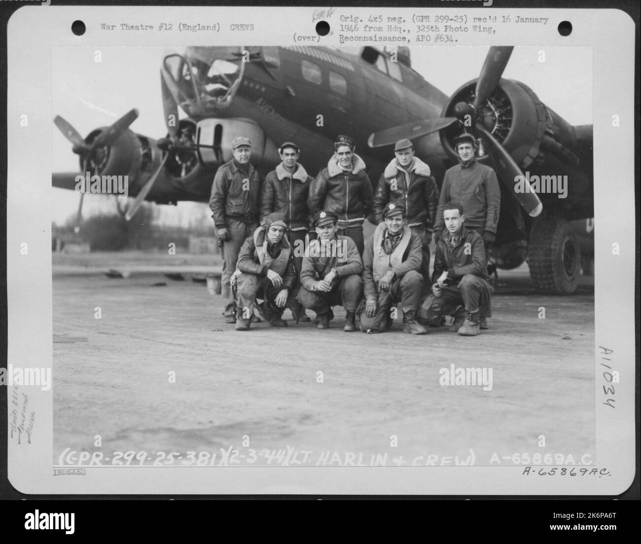 Lt. Harlin And Crew Of The 381St Bomb Group In Front Of A Boeing B-17 ...