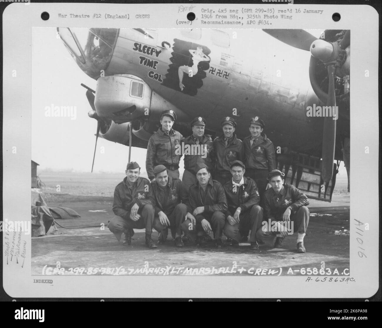 Lt. Marshall And Crew Of The 381St Bomb Group In Front Of A Boeing B-17 ...