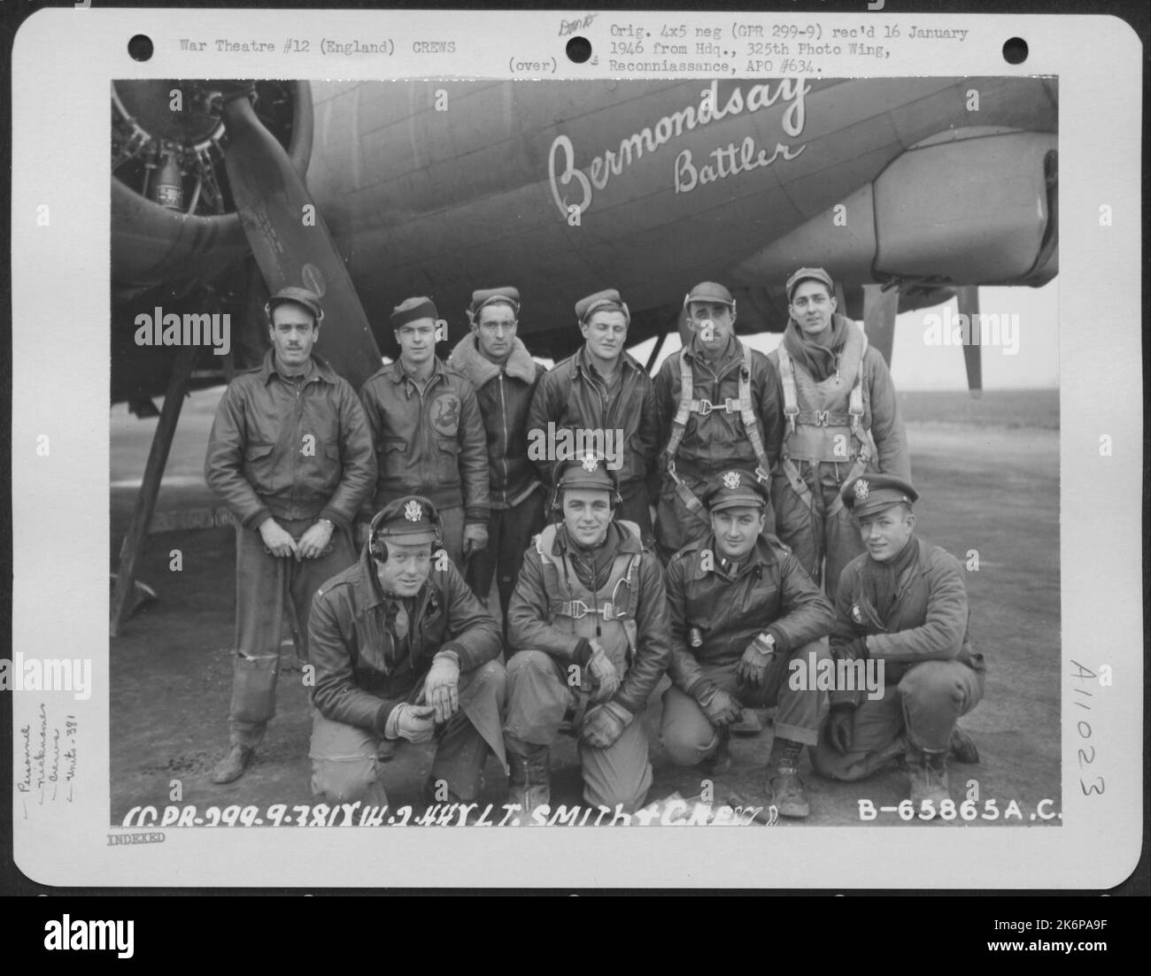 Lt. Smith And Crew Of The 381St Bomb Group In Front Of A Boeing B-17 ...