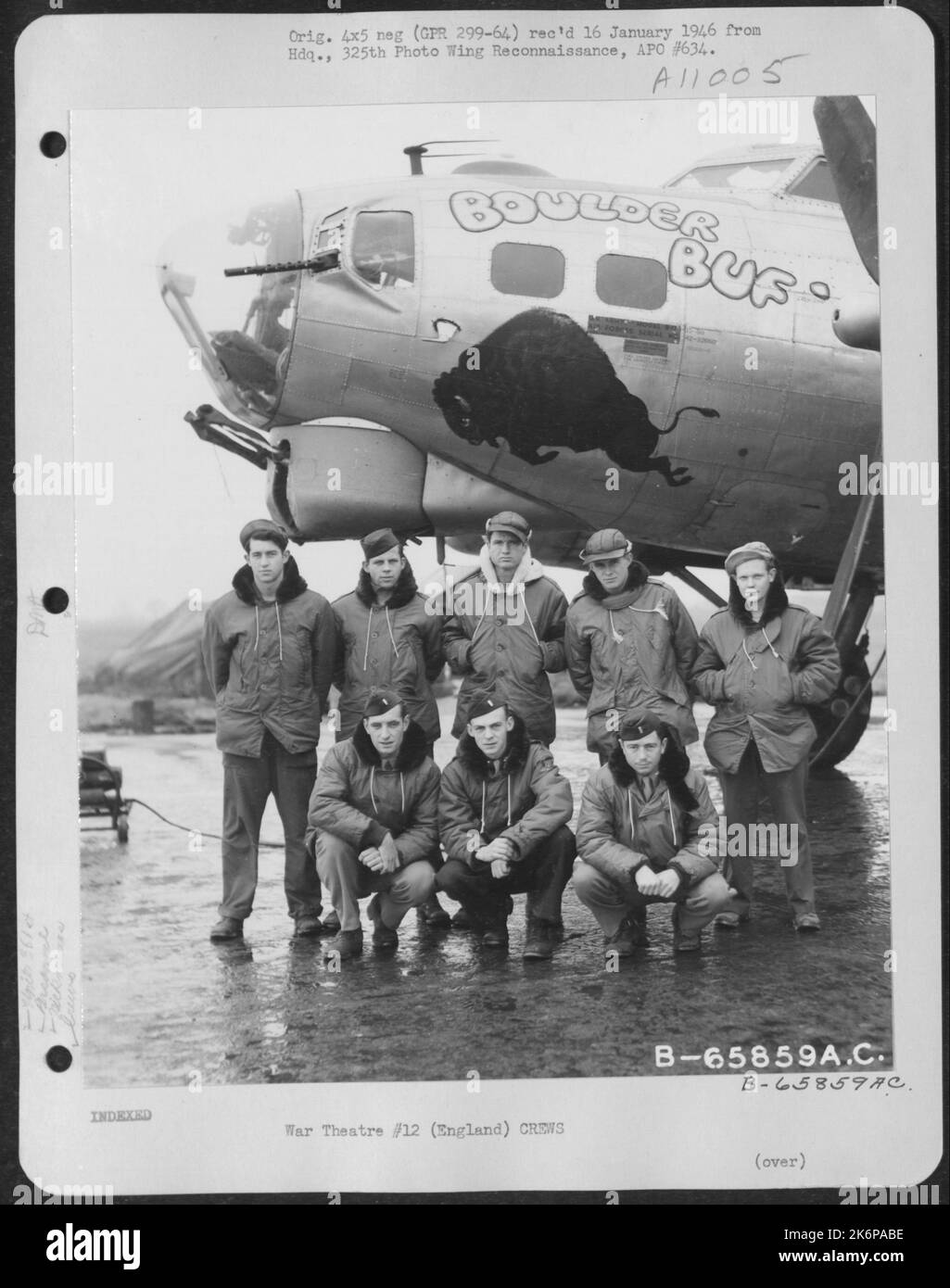 Lt. Bowser And Crew Of The 381St Bomb Group In Front Of The Boeing B-17 ...