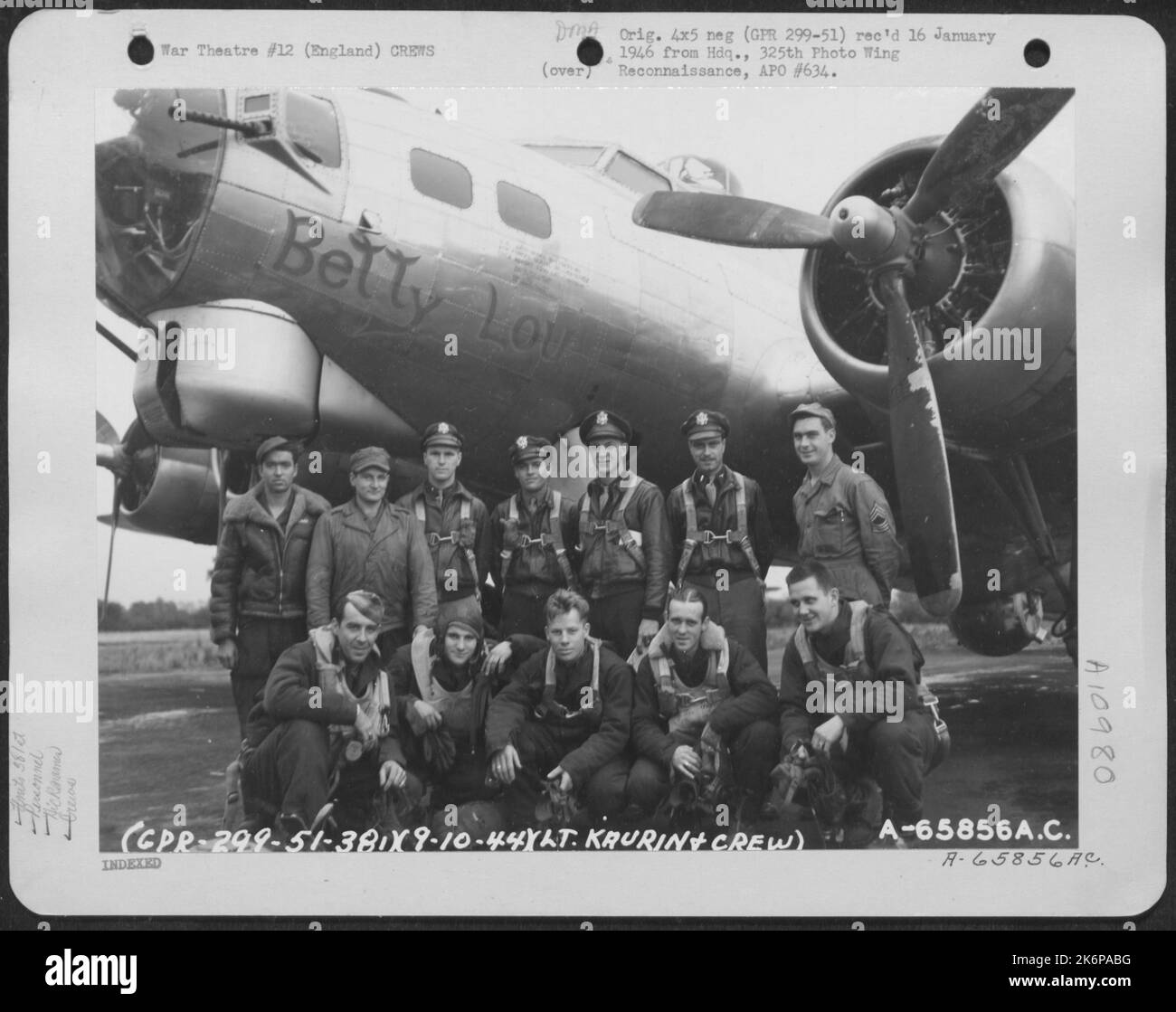 Lt. Kaurin And Crew Of The 381St Bomb Group In Front Of The Boeing B-17 ...