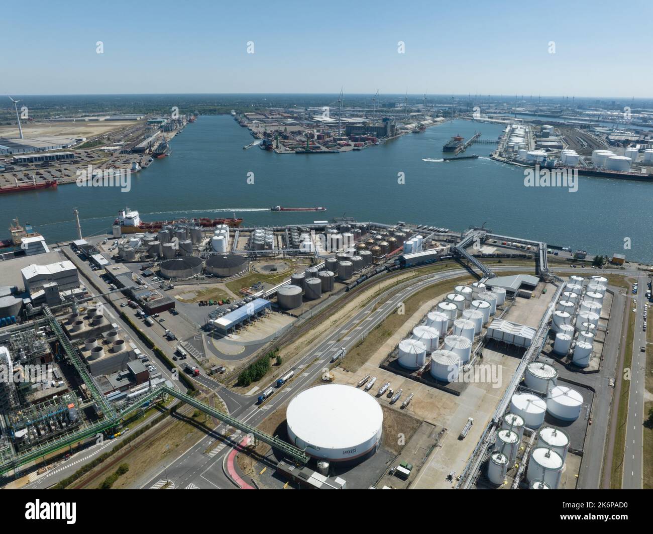 Antwerpen, 9th of August 2022, Belgium. Petrochemical tanker vessel ship docked. Loading and ...