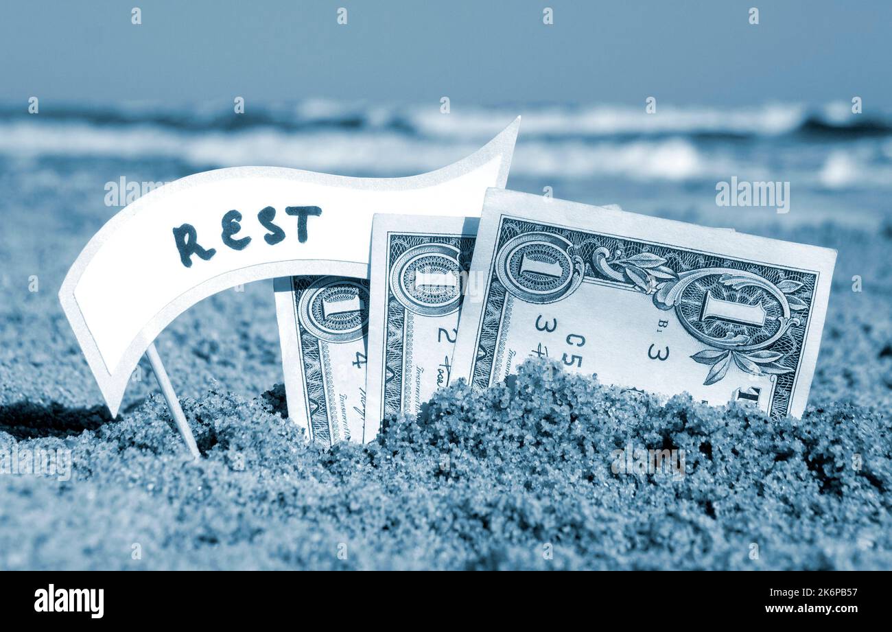 Paper bills one dollars, small stick with paper speech bubble with word ...